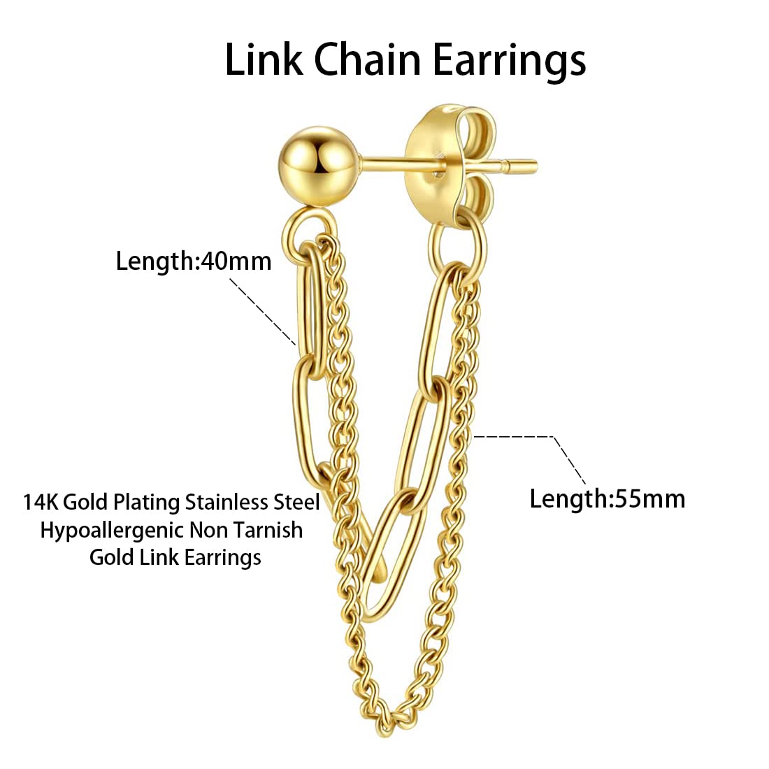 Tsnamer 14K Gold Plated Drop Chain Link Dangle Earrings for Women Threader Earrings (Gold)