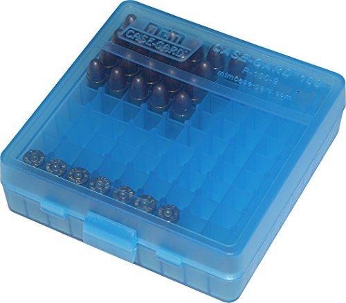 MTM P-100-9-24 Ammo Box 100 Round Flip-Top 9mm 380 ACP, Clear Blue , 5 x 5 x 5"
