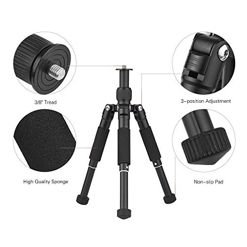 Tickas Aluminum Alloy Mini Tripod 3-Position Adjustment Telescopic Bracket 3/8 Inch Screw Max. Height 32.3cm for Action Camera