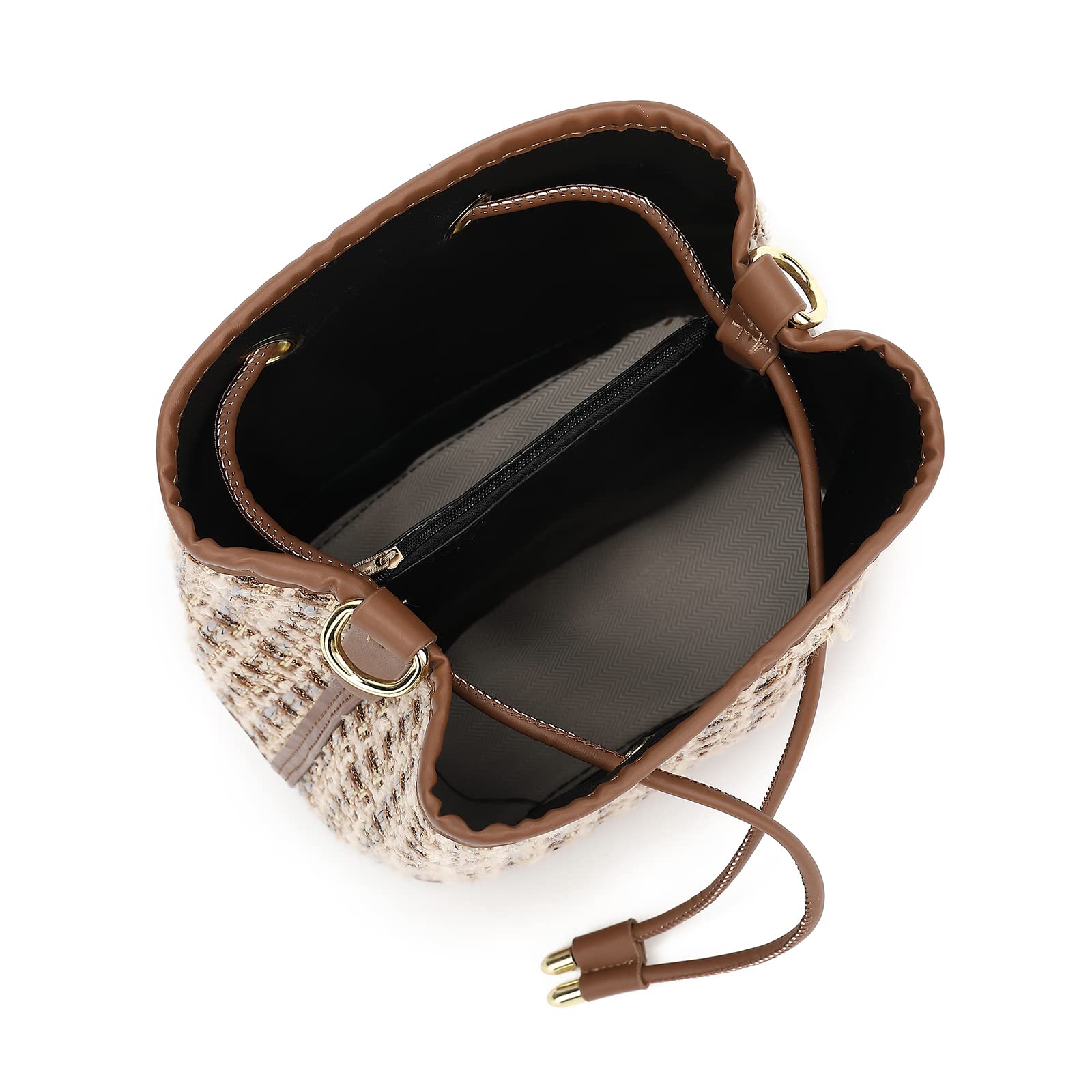 ZOVYRON Woven Bucket Bag Purse for Women, Drawstring Crossbody Purse Ladies Weave Shoulder Bag with Pouch