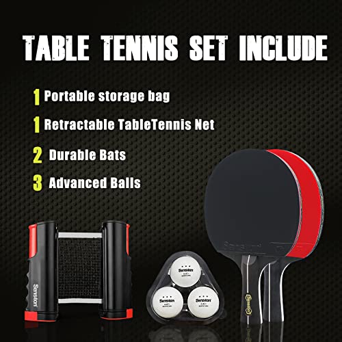 Senston Ping Pong Paddles, Premium Table Tennis Racket Set of 2 with 3 Balls Indoor/Outdoor