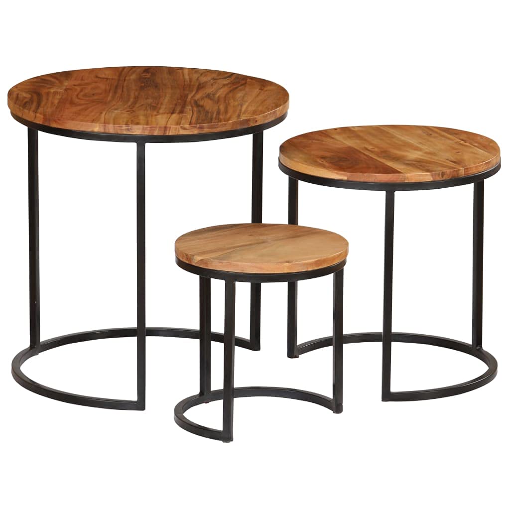QJBSAVVA Coffee Table Set 3 Pieces Solid Acacia Wood Sheesham Finish,Entrance Table Tray Tables Center Table Low Table Suitable for Meeting Rooms, Reception Rooms, Offices