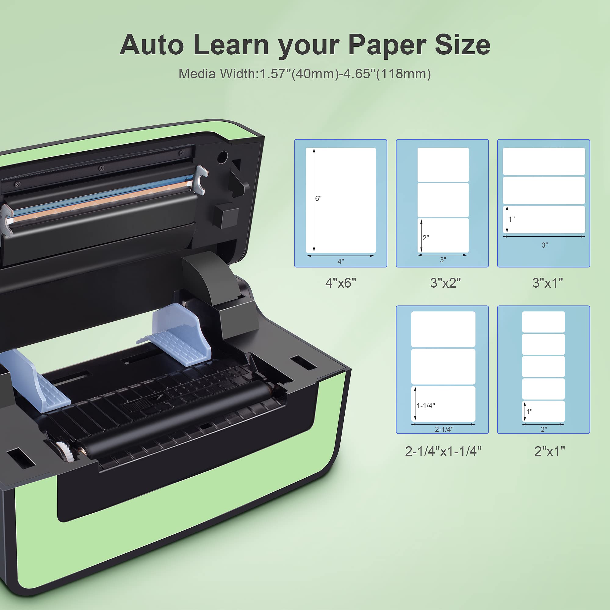POLONO Shipping Label Printer for Shipping Packages, 4x6 Label Printer, Thermal Label Maker, Compatible with Shopify, Ebay, USPS, FedEx, Amazon & Etsy, Support Multiple Systems(Green)