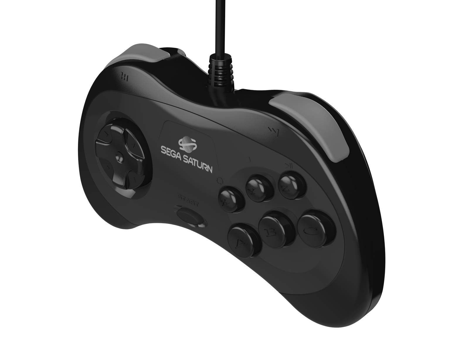 Retro-Bit Official Sega Saturn USB Controller Pad (Model 2) for Sega Genesis Mini, PS3, PC, Mac, Steam, Switch - USB Port (Black)