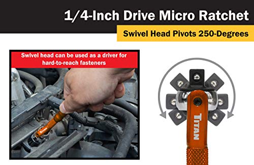 Titan 11322 1/4-Inch Drive x 4-Inch 90-Tooth Swivel Head Micro Ratchet - Orange