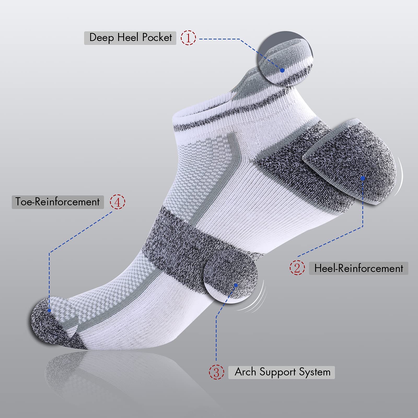 Soxrusuit Men's Athletic Running Socks 6 Pairs Thick Cushion Ankle Socks for Men Sport Low Cut Socks 10-12