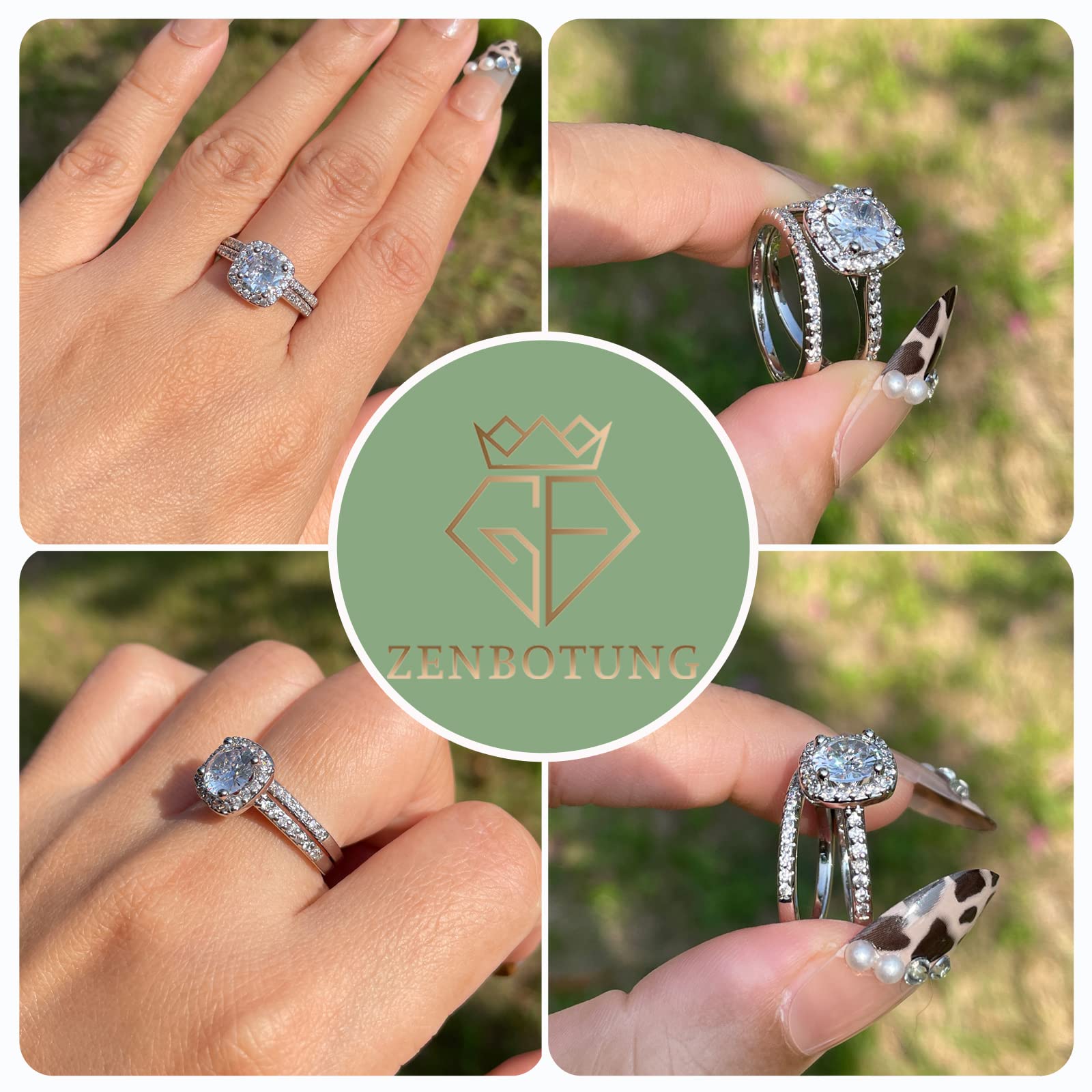 ZENBOTUNG 1.5 Carat Wedding Engagement Bridal Ring Sets for Women White Gold AAAAA Cz Eternity Rings Round Size 6