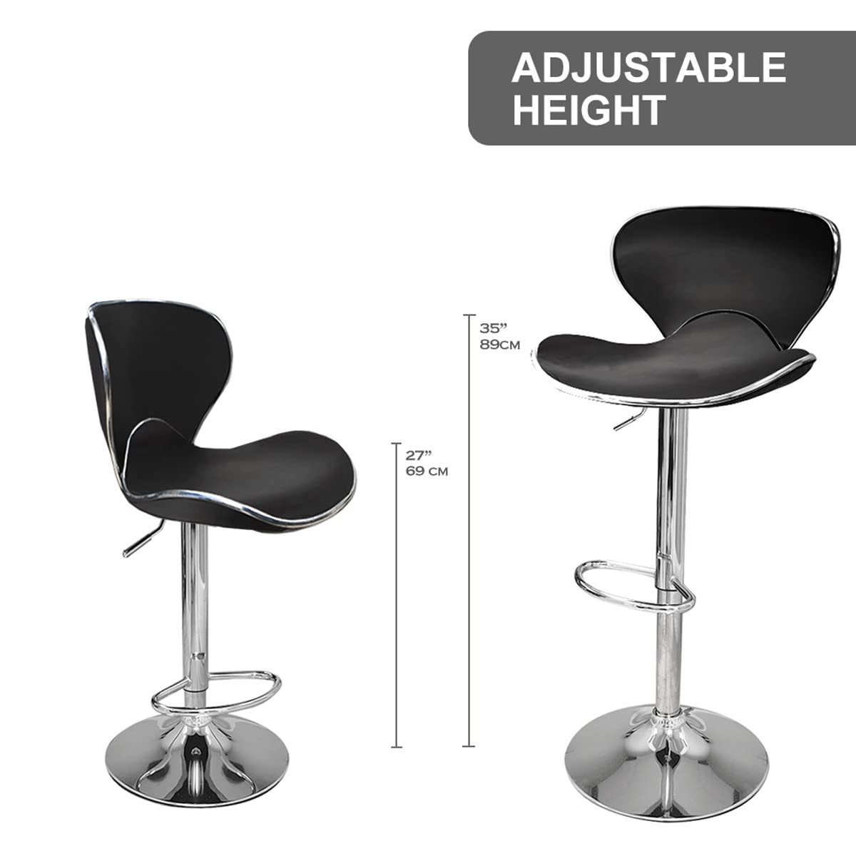 Set of 2 Height Adjustable Hydraulic PU Leather Bar Stool Pub Chair Kitchen Island Counter, with Backrest