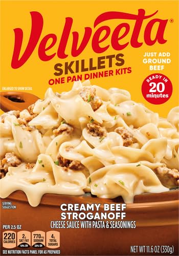 Velveeta Skillets Creamy Beef Stroganoff One Pan Dinner Kit with Cheese Sauce (Pasta & Seasonings, 11.6 oz Box)