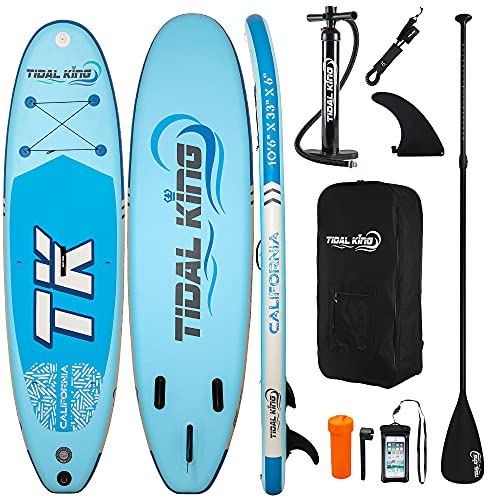 Tidal King California 10' 6" Stand Up Paddle Board Wide Stable ISUP - with Adjustable Paddle, Top Accessories - Pump, Leash & Backpack