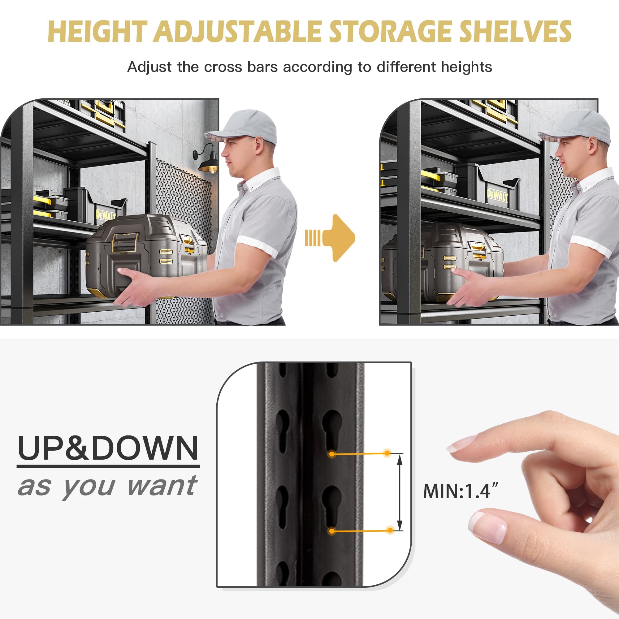 REIBII Garage Shelving Heavy Duty Garage Storage Shelves, Extra Large Adjustable Storage Rack with 5-Tier Metal Shelving unit, 2050LBS Loads Heavy Duty Shelving, Easy Assembly Unit Shelf, 2 Pack