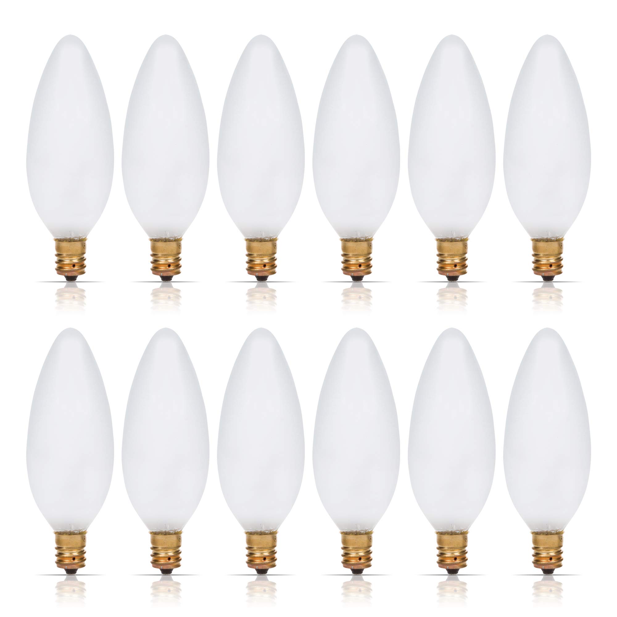 Simba Lighting Candelabra Torpedo Frosted B10 40W E12 Base (12 Pack) Decorative Incandescent Light Bulbs 120V for Chandeliers, Ceiling Fan Lights, Pendants, Wall Sconces, Dimmable, Warm White 2700K