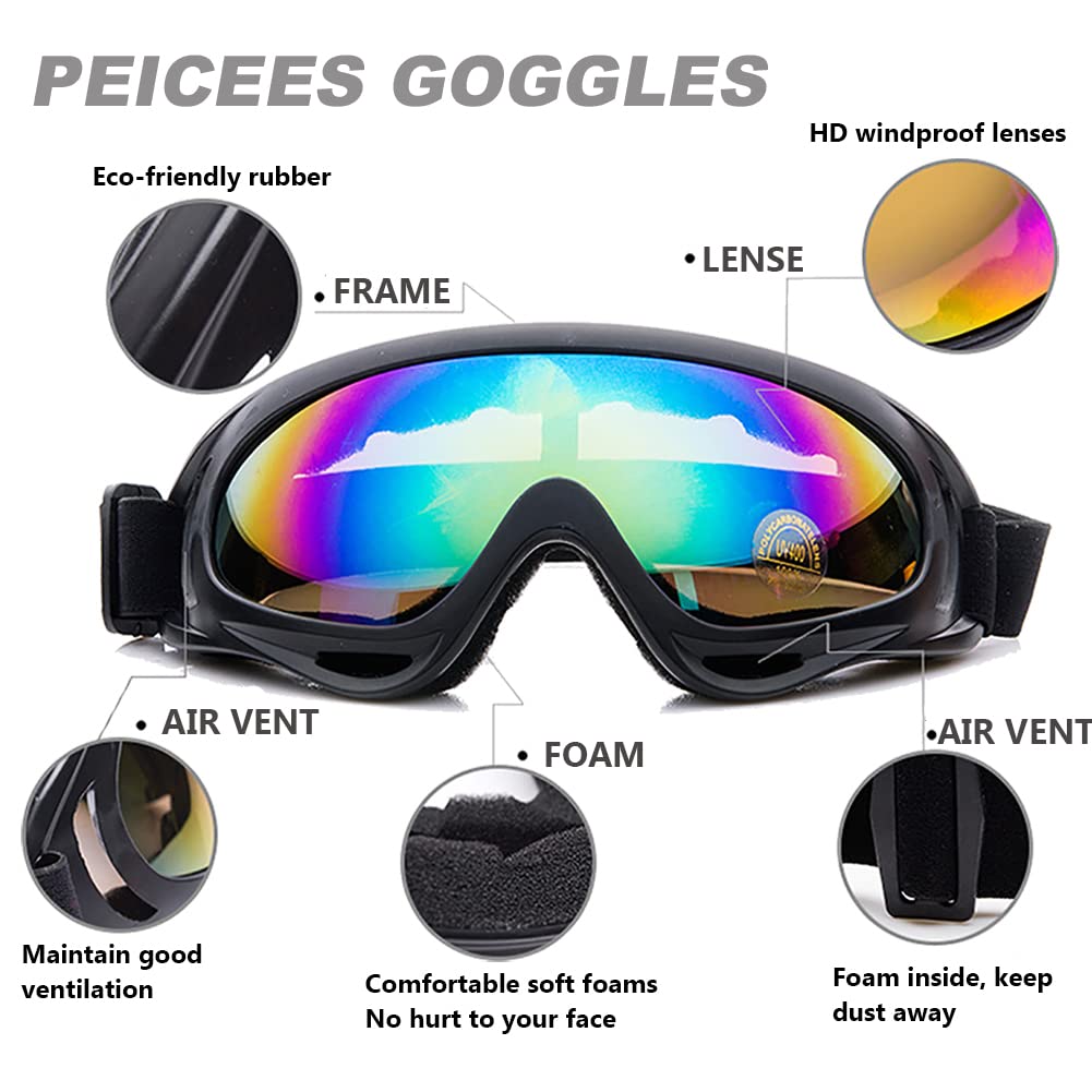 Peicees Pack of 2 Ski Goggles for Women Men Kids Snow Sports Motorcycle Snowboard Goggles