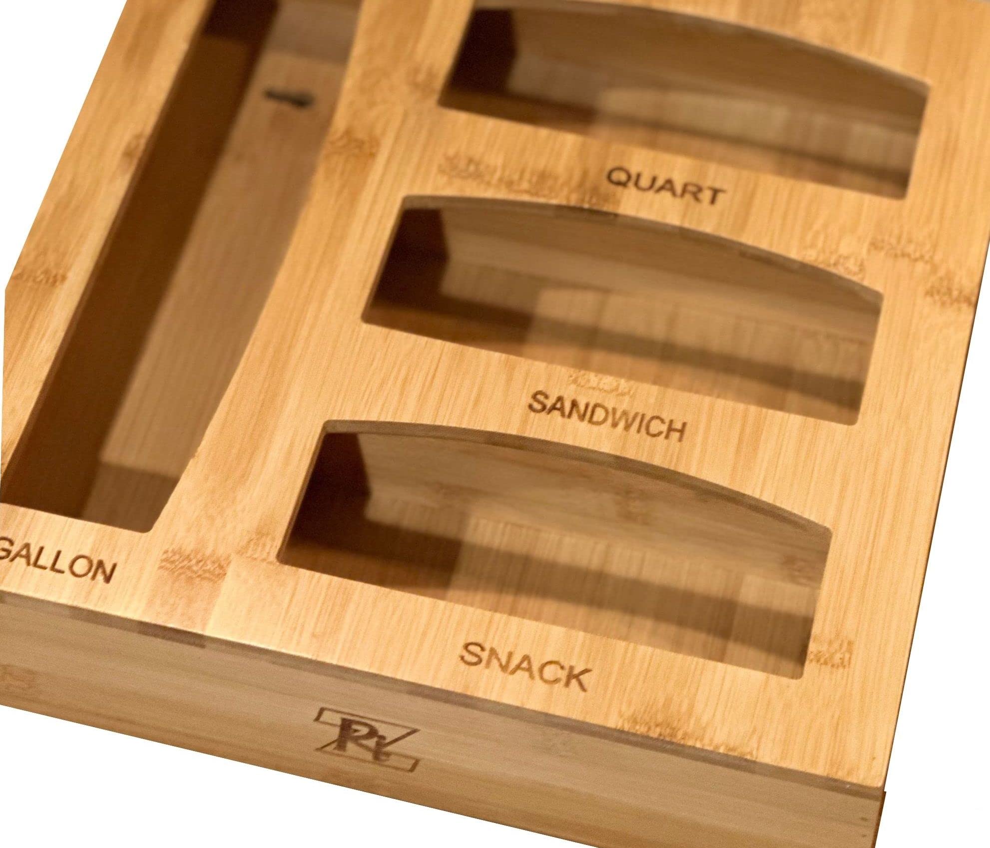 Ziplock Bag Organizer - Bamboo Sandwich/Storage Bag Organizer Kitchen Drawer or Wall, Food Storage Bag Organizer, Fits Four (4) Bag Sizes, Universally Compatible