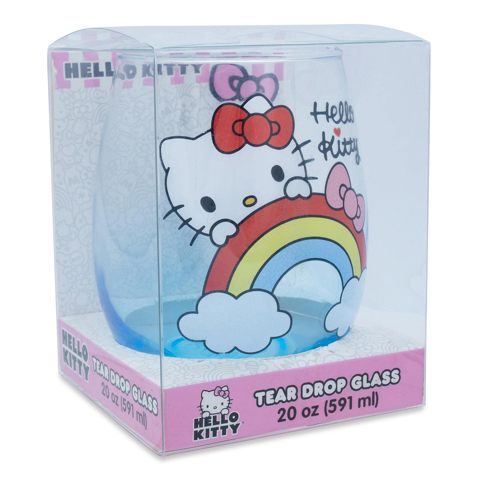 Toynk Sanrio Hello Kitty Rainbow Peek Stemless Wine Glass, Tumbler Cup For Cocktails | Holds 20 Ounces