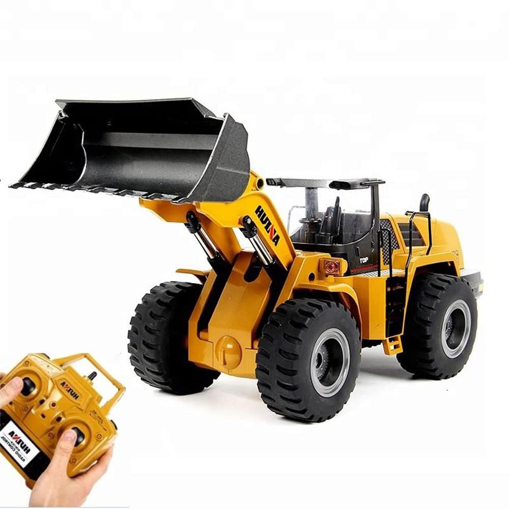 ZRYYWAN 1/14 Large 22.4IN Electric Remote Control Bulldozer Loader, Alloy Bucket 22CH Rechargeable RC Excavator Construction Vehicle Model, 2.4G RC Digger Construction Truck Xmas Gift