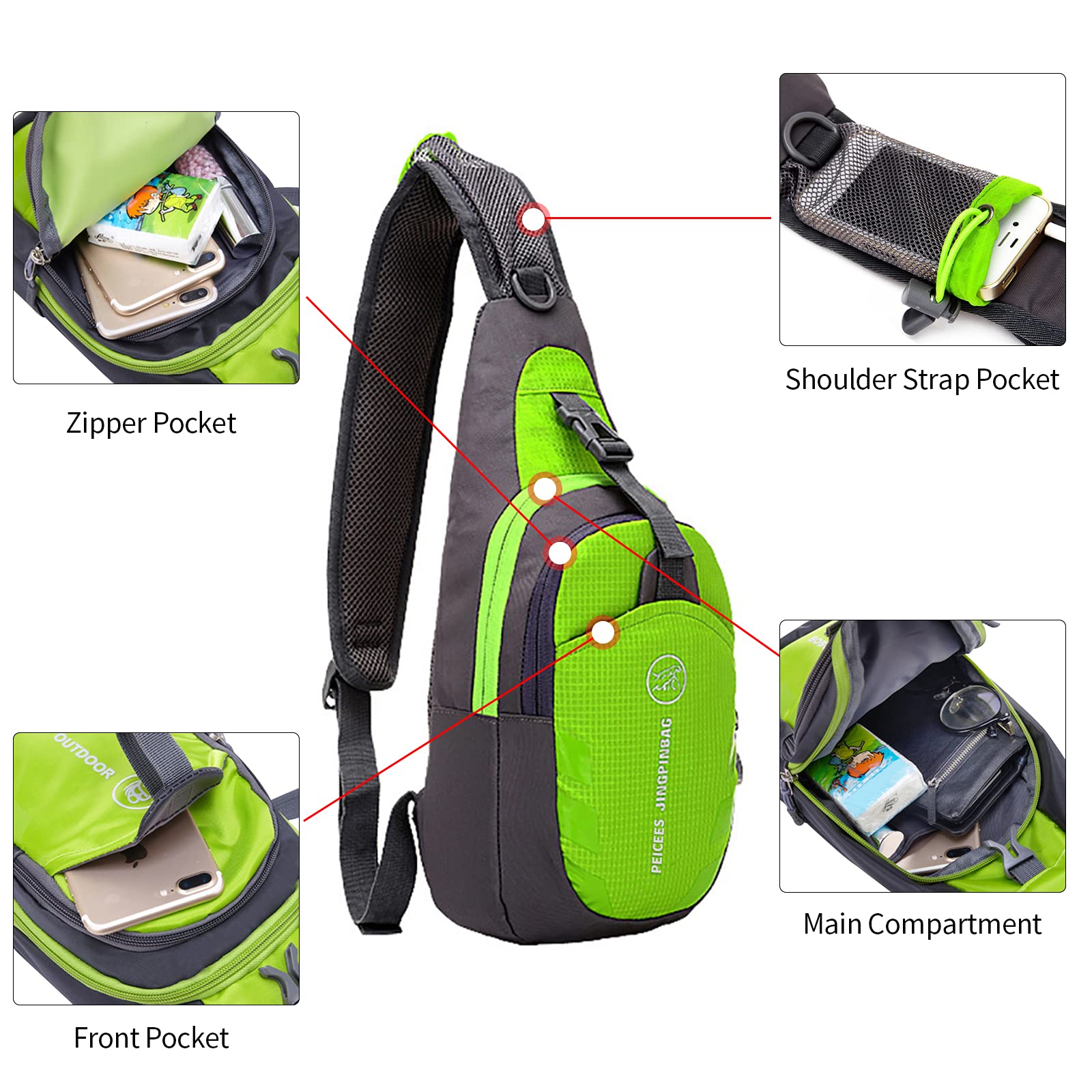Peicees Waterproof Small Sling Bag for Men Women Crossbody Mini Chest Pack one shoulder backpack For Sport Outdoor Hiking