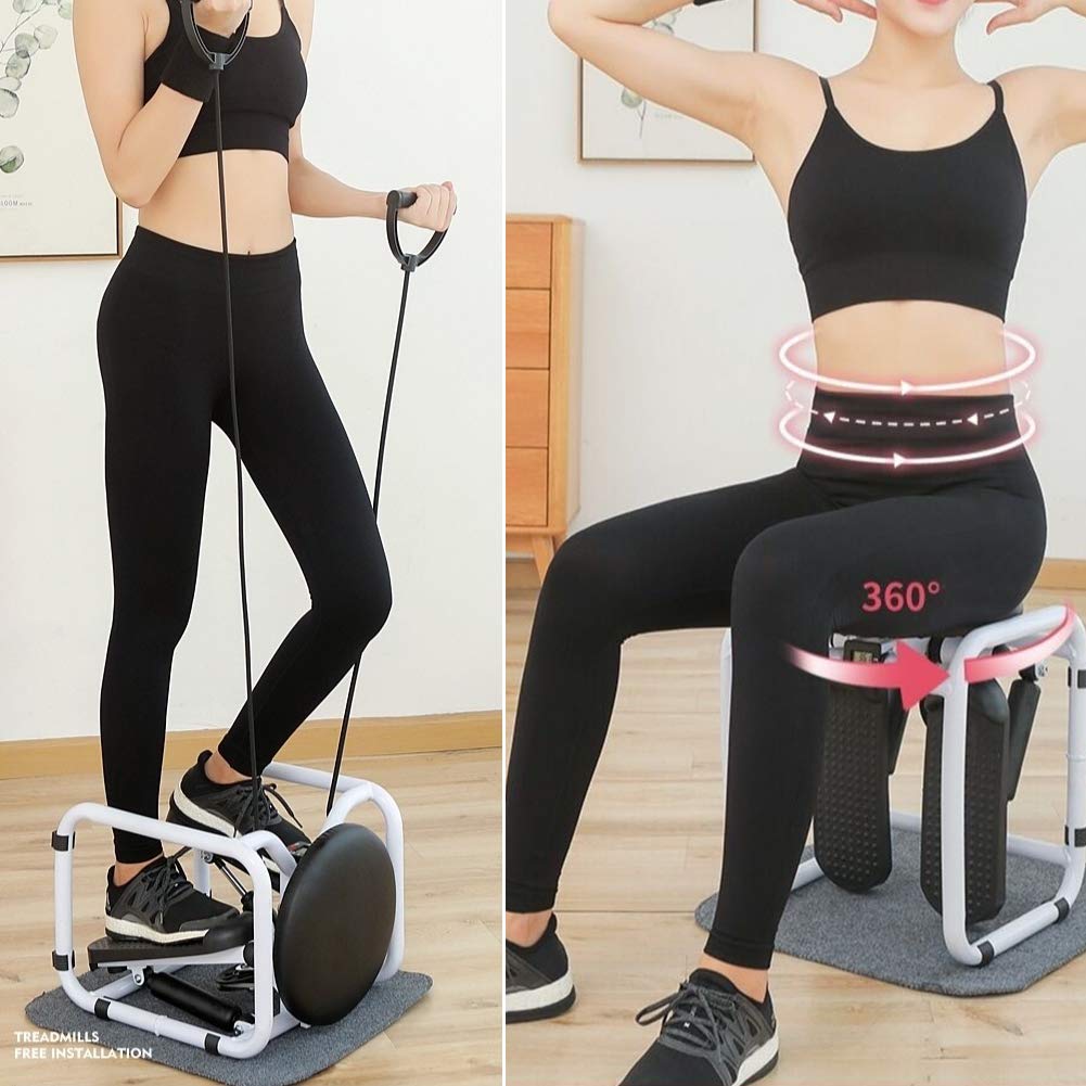 Poncho Stepper Desk Multi-Functional Mini Twist Stepping Machine with Resistance Bands, Indoor Fitness Hydraulic Stair Stepper with Display