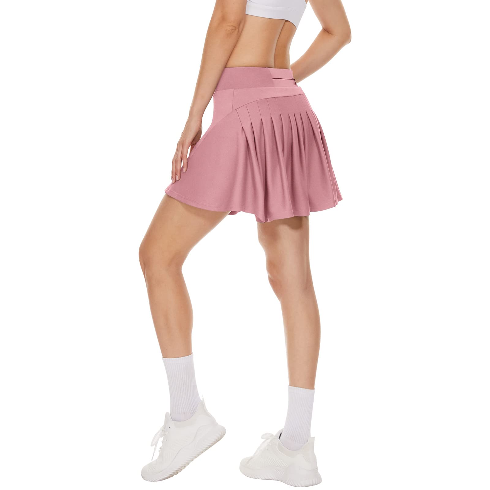 YOLIX Womens Pleated Tennis Skirt, White Golf Skort with Pockets for Running Workout