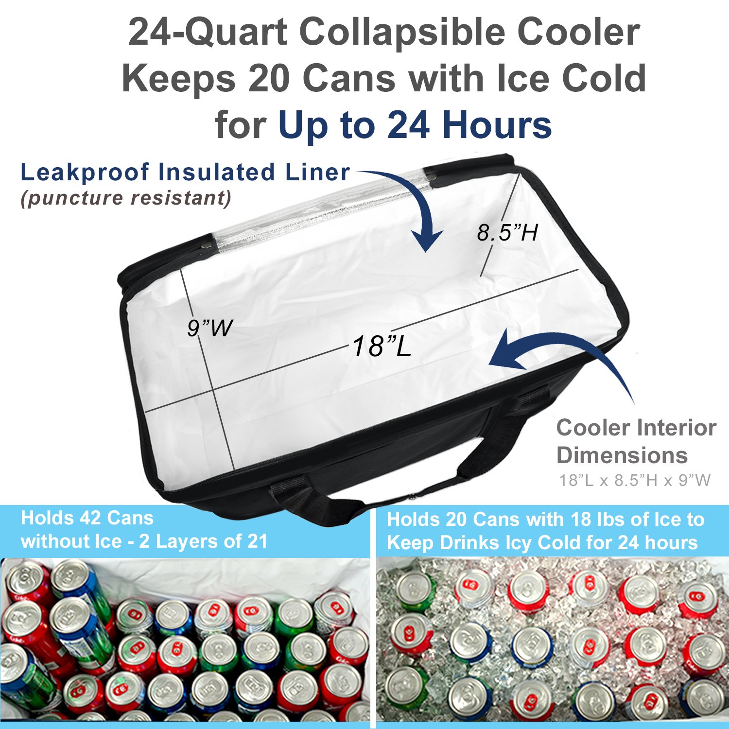 Picnic at Ascot 42 Can Capacity Semi Rigid Collapsible Leakproof Cooler- Designed & Quality Approved in The USA - Yellow/Black
