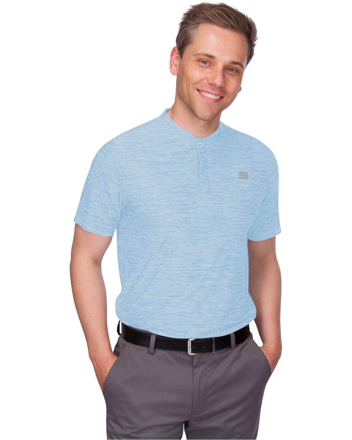 Three Sixty Six Collarless Golf Shirts for Men - Quick Dry Short Sleeve T-Shirt with 4-Way Stretch Fabric & UPF 30 Camo Green