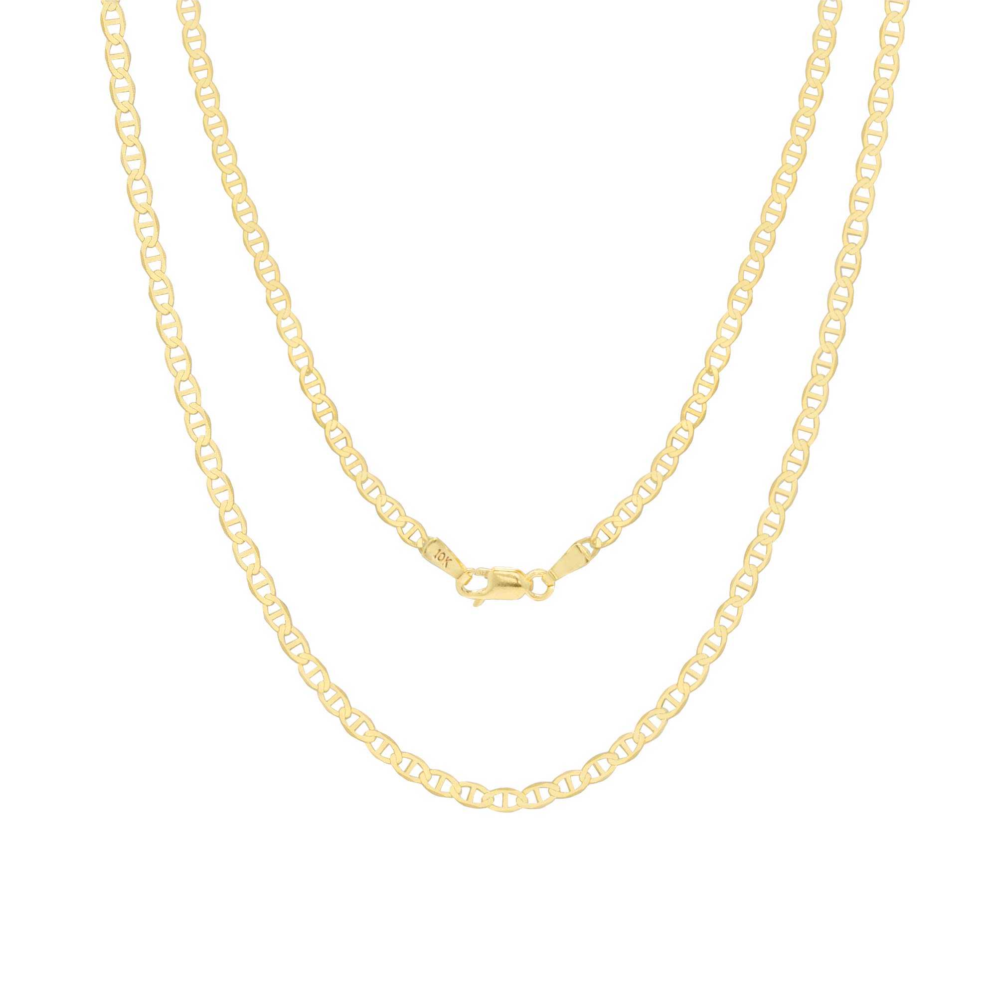 Nuragold 10k Yellow Gold Solid 2.5mm Anchor Mariner Link Chain Pendant Necklace, Womens Mens Jewelry 16" 18" 20" 22" 24" 26"