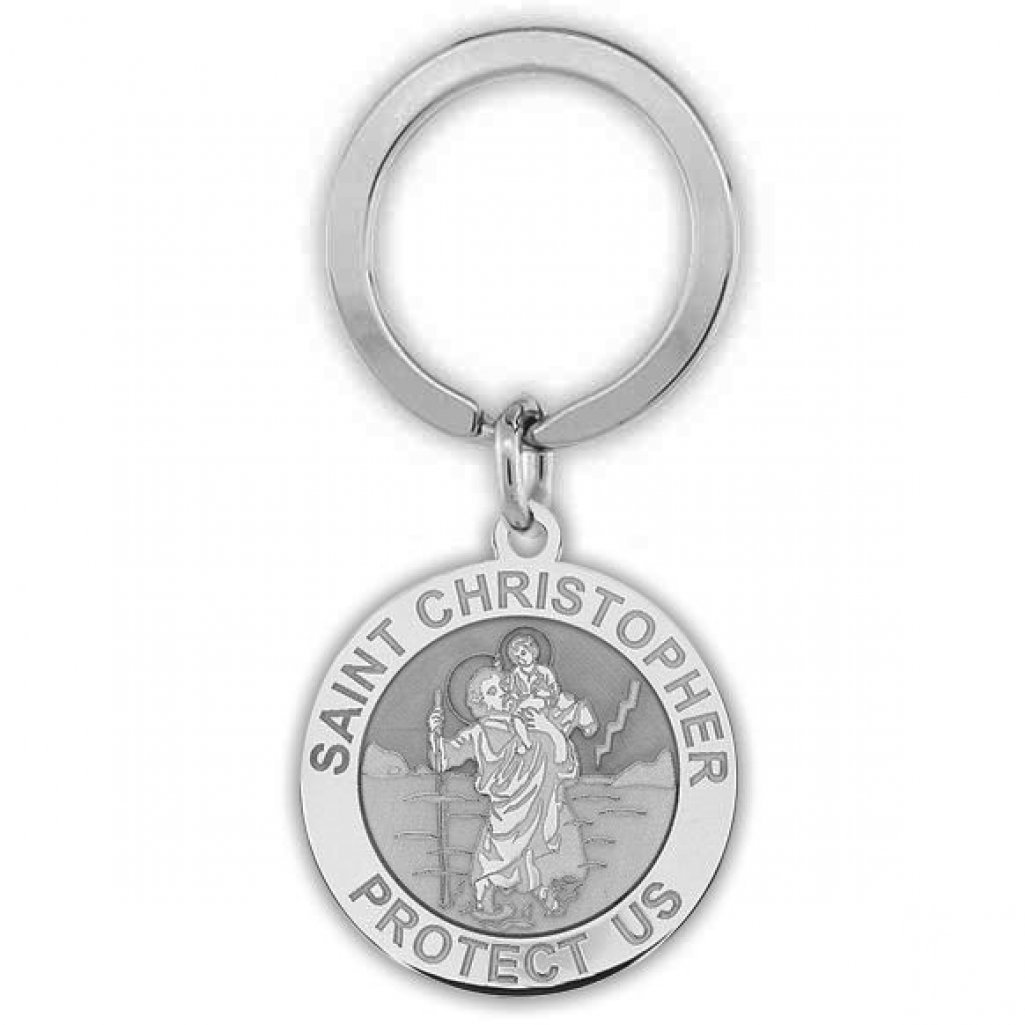 PicturesOnGold.com Stainless Steel Saint Christopher Religious Engravable Keychain 1 Inch X 1 Inch Round - Stainless Steel