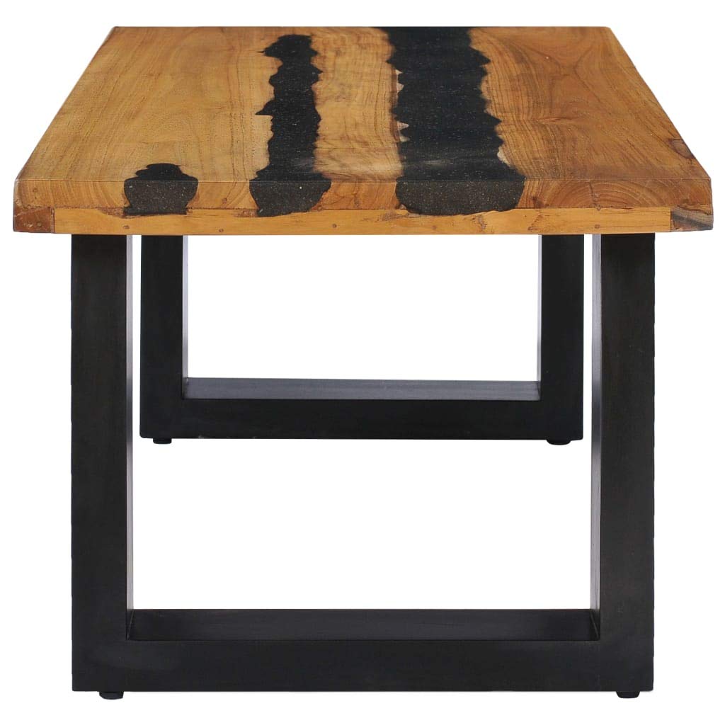 QJBSAVVA Coffee Table 39.3"x19.6"x15.7" Solid Teak Wood and Lava Stone,Industrial Tables Floor Standing Table Cocktail Table Suitable for Meeting Rooms, Reception Rooms, Offices