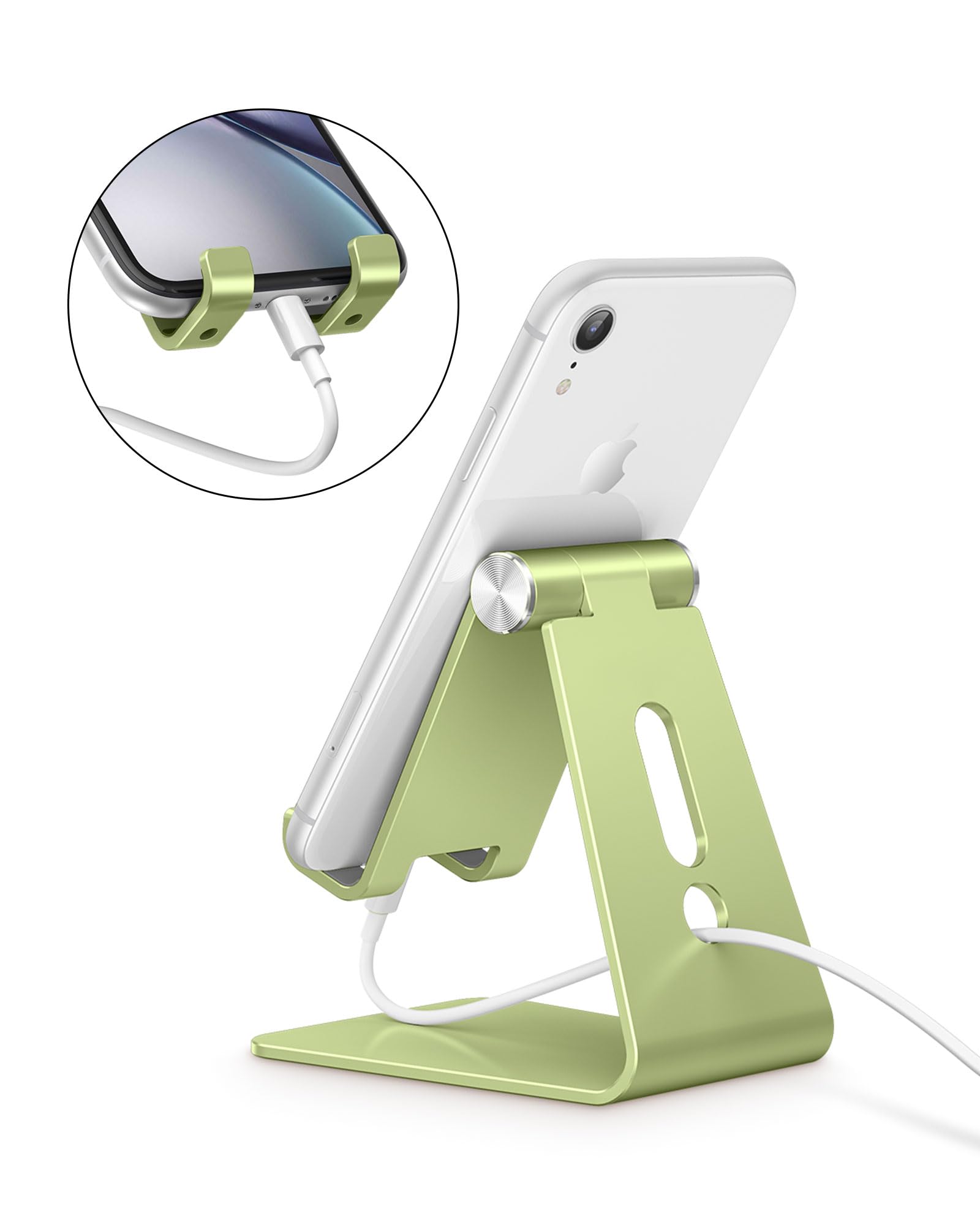 OMOTON Adjustable Cell Phone Stand, C2 Aluminum Desktop Phone Holder Dock Compatible with iPhone 15 14 13 Xs XR 8 Plus 7 6, Samsung Galaxy, Google Pixel, Android Phones