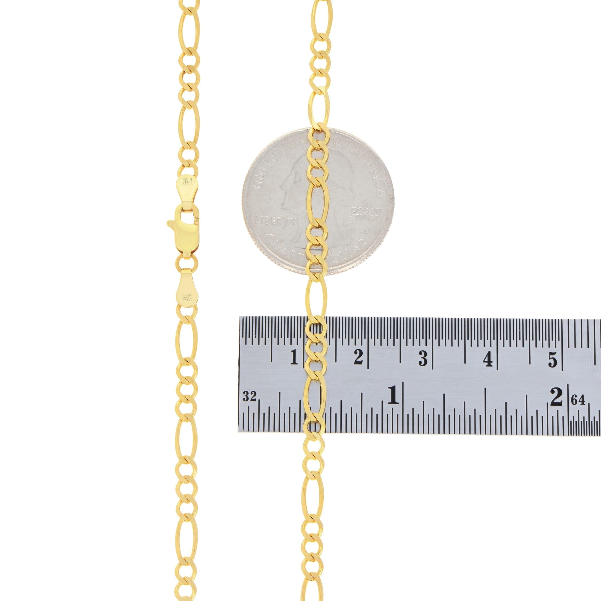 Nuragold 14k Yellow Gold 3.5mm Solid Figaro Chain Link Bracelet, Mens Womens Jewelry 7" 7.5" 8" 8.5" 9"