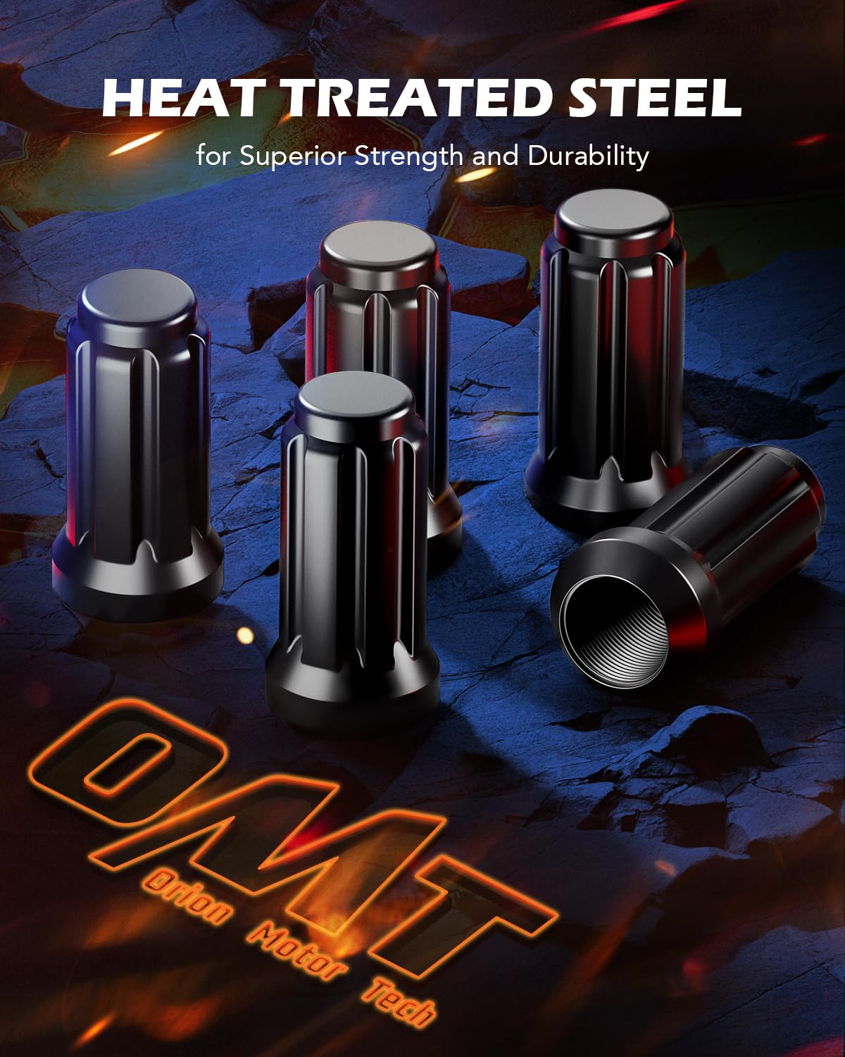 Orion Motor Tech M14x1.5 Lug Nuts Black with Spline Tuner, XL 2 inches Length Conical Wheel Nut, Compatible with Chevy GMC Ford Cadillac Lincoln SAAB Saturn Silverado 1500 Savana, Set of 24