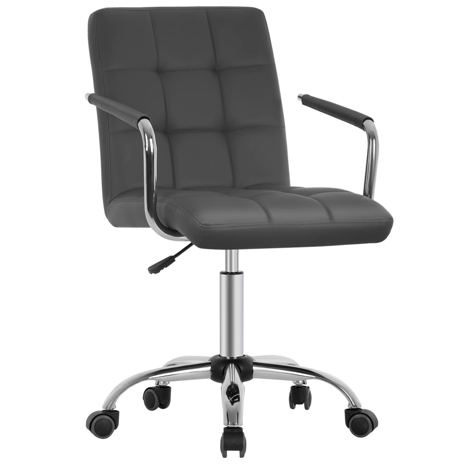 PayLessHere Home Office Desk Chair PU Leather Makeup Chair Vanity Chair with Armrest/Wheel 360°Swivel Height Adjustable Home Chairs for Office Makeup Room (Grey)