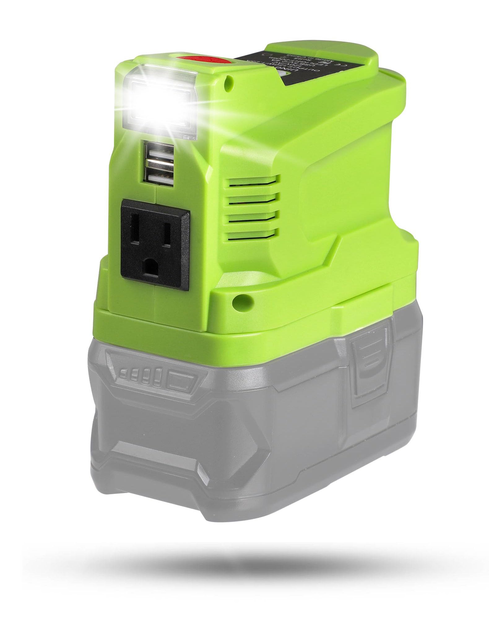 TPDL Portable Power Inverter Generator 150 Watt for Ryobi 18V Battery - Invert DC 18V to AC 110~120V Outlet with Dual USB 5V 2.4A Ports & LED Light - Modified Sine Wave Mobile Power Supply