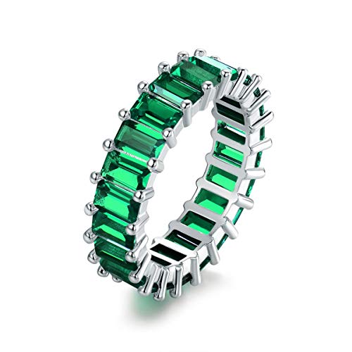 PORI JEWELERS 925 Sterling Silver Eternity Emerald Cut Created Gemstone Ring (6, Green)