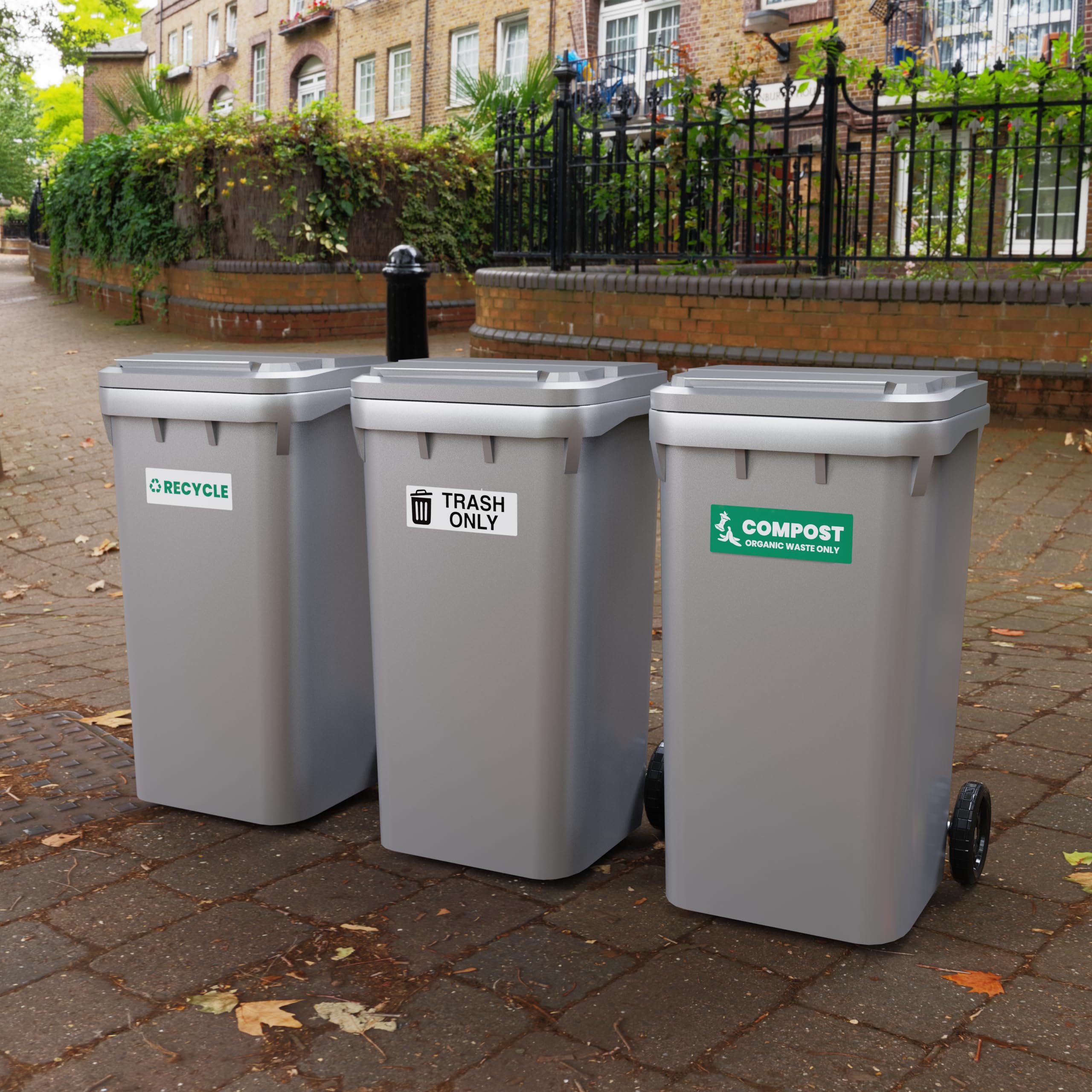 Recycle Trash Compost Sticker Set β Heavy-Duty Trash Bin Labels - 3-5 Year Indoor/Outdoor Rated - Weather Proof, Ultra Durable - USA Made (6x2 inch), 2 Labels of Each, 6 Total
