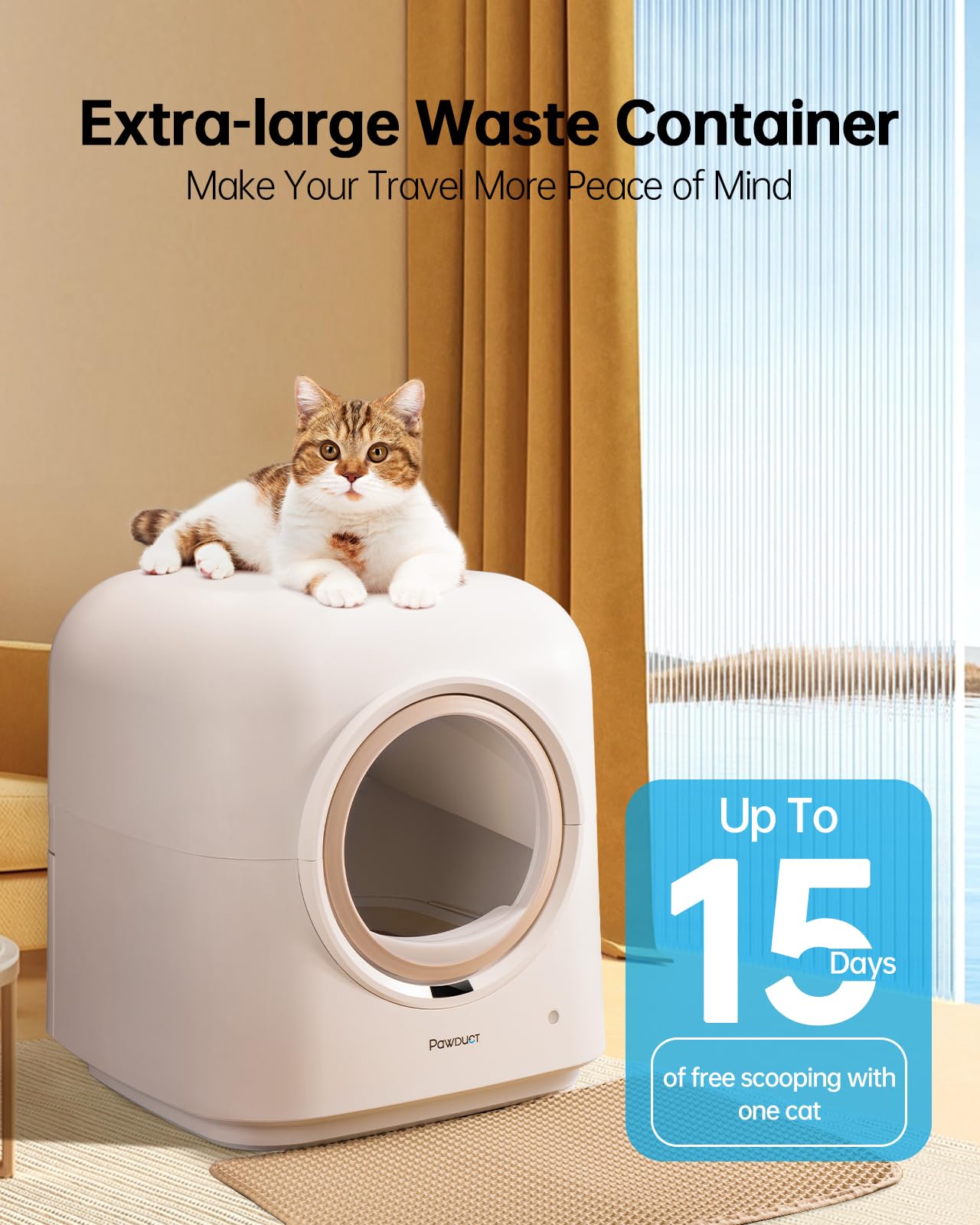 Pawduct Automatic Cat Litter Box Self Cleaning, Anti-Pinch Robot Cat Litter Box, Large Cat Litter Box for Multiple Cats, Smart APP Remote Control/Odor Removal, with Waste Bags/Mats