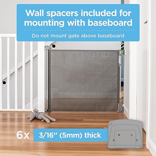 Perma Child Safety Indoor/Outdoor Retractable Baby Gate 33" Tall, Extends to 71" Wide, Gray