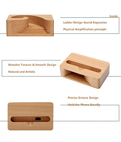 UnnFiko Wooden Sound Amplifier Stand Holder for iPhone, Natural Loudspeaker Mini Megaphone Cell Phone Stand (Square)