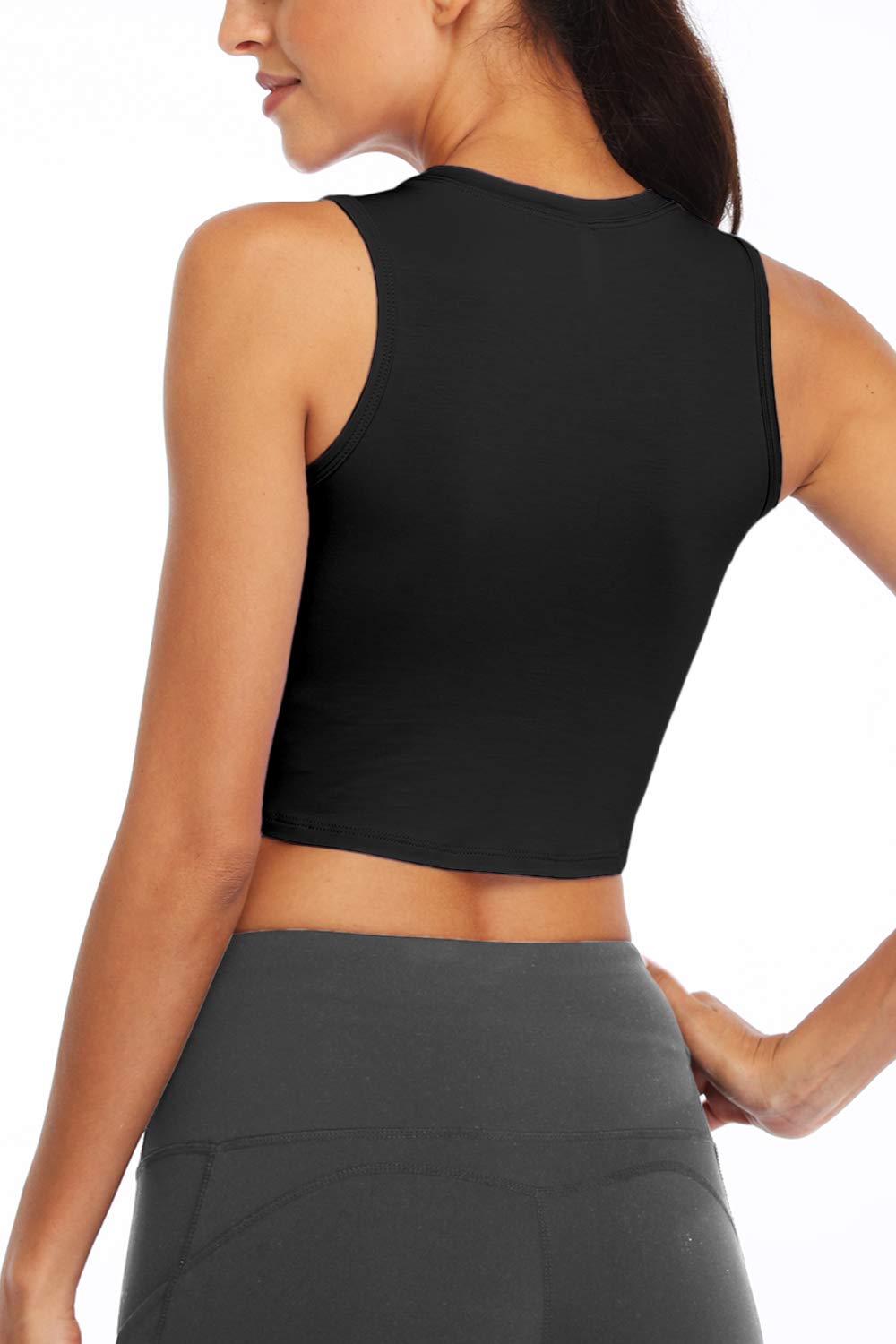 Sanutch Workout Fitness Casual Basic Crop Tops Athletic Gym Crop Tops Cropped Tank Tops for Women Black M