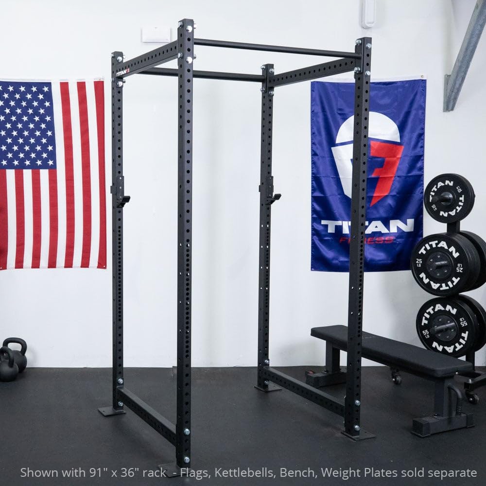 Titan Fitness T-3 Series Black Tall Power Rack, 36in Depth, Weight Plate Holders, 1,100 LB Capacity Cage for Weightlifting and Strength Training