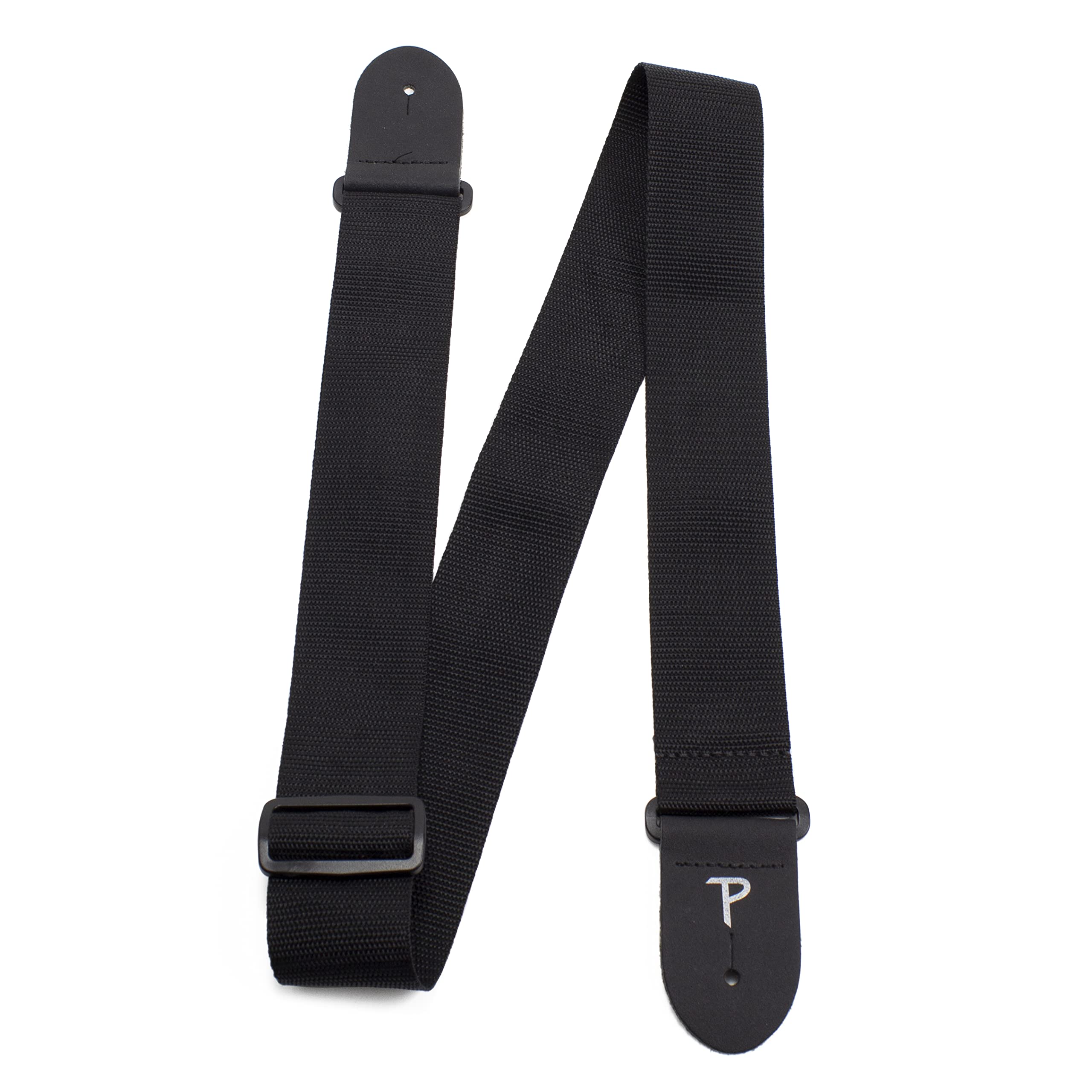 Perri's Leathers, Nylon Guitar Strap with Leather Ends, Black, Anti-Slip, Classic, Suitable for Each Level, Standard Size, 56 Inch Compatible with All Button Lock Systems