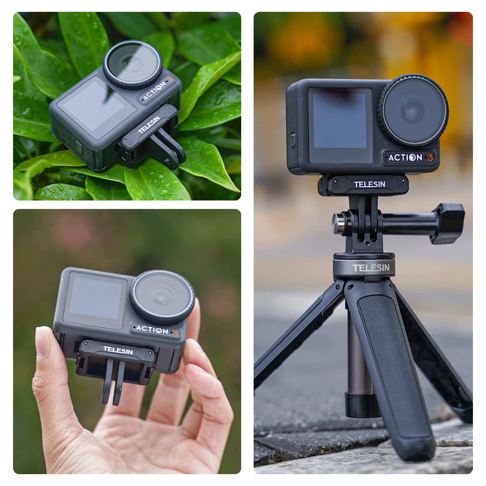 TELESIN Magnetic Adapter Mount for DJI Action 4/3 Quick Release Adapter with Connection Adapter - DJI Accessories, Attachable Tripod, Vlogging