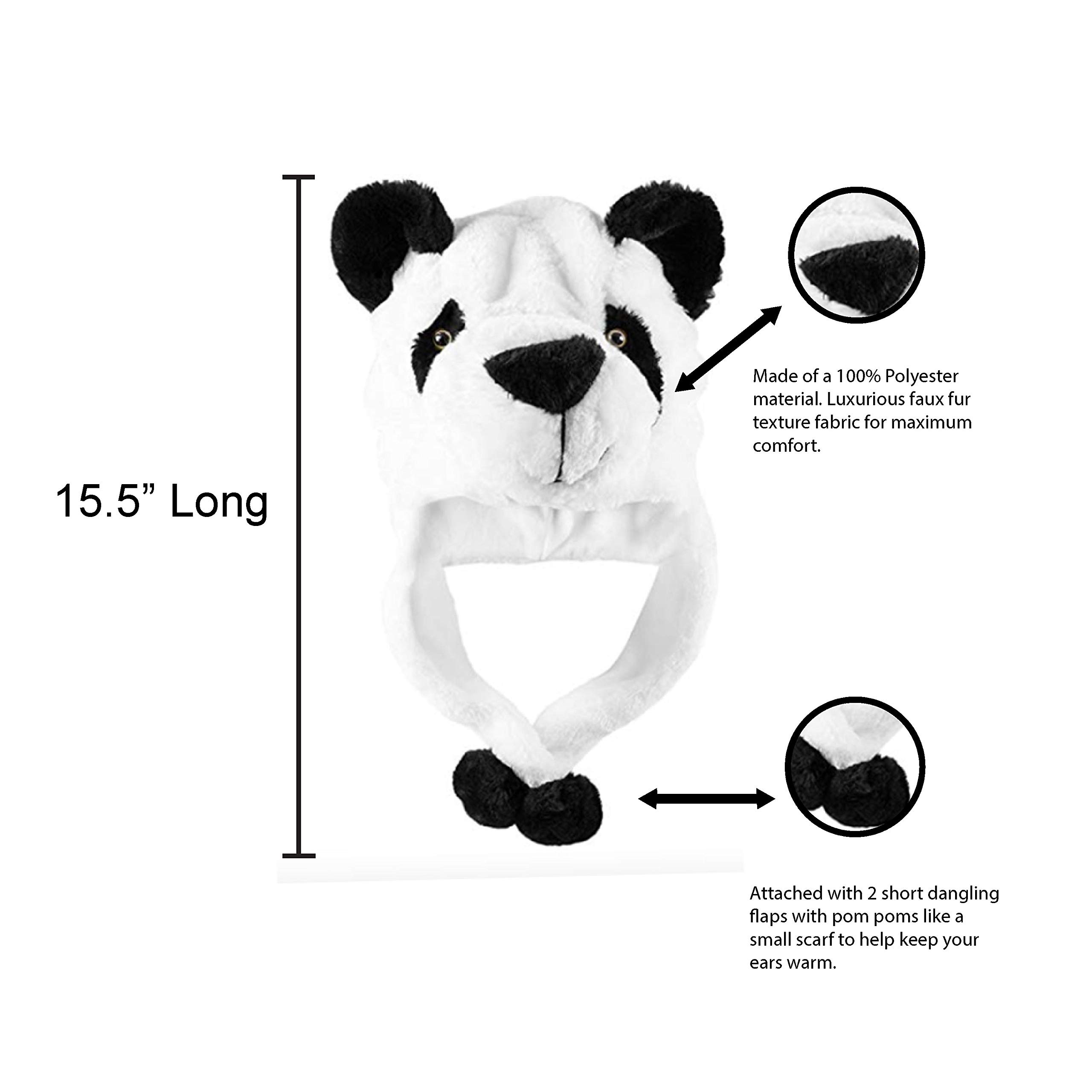 Panda Bear Plush Animal Winter Ski Hat Beanie Aviator Style Winter (Short) White