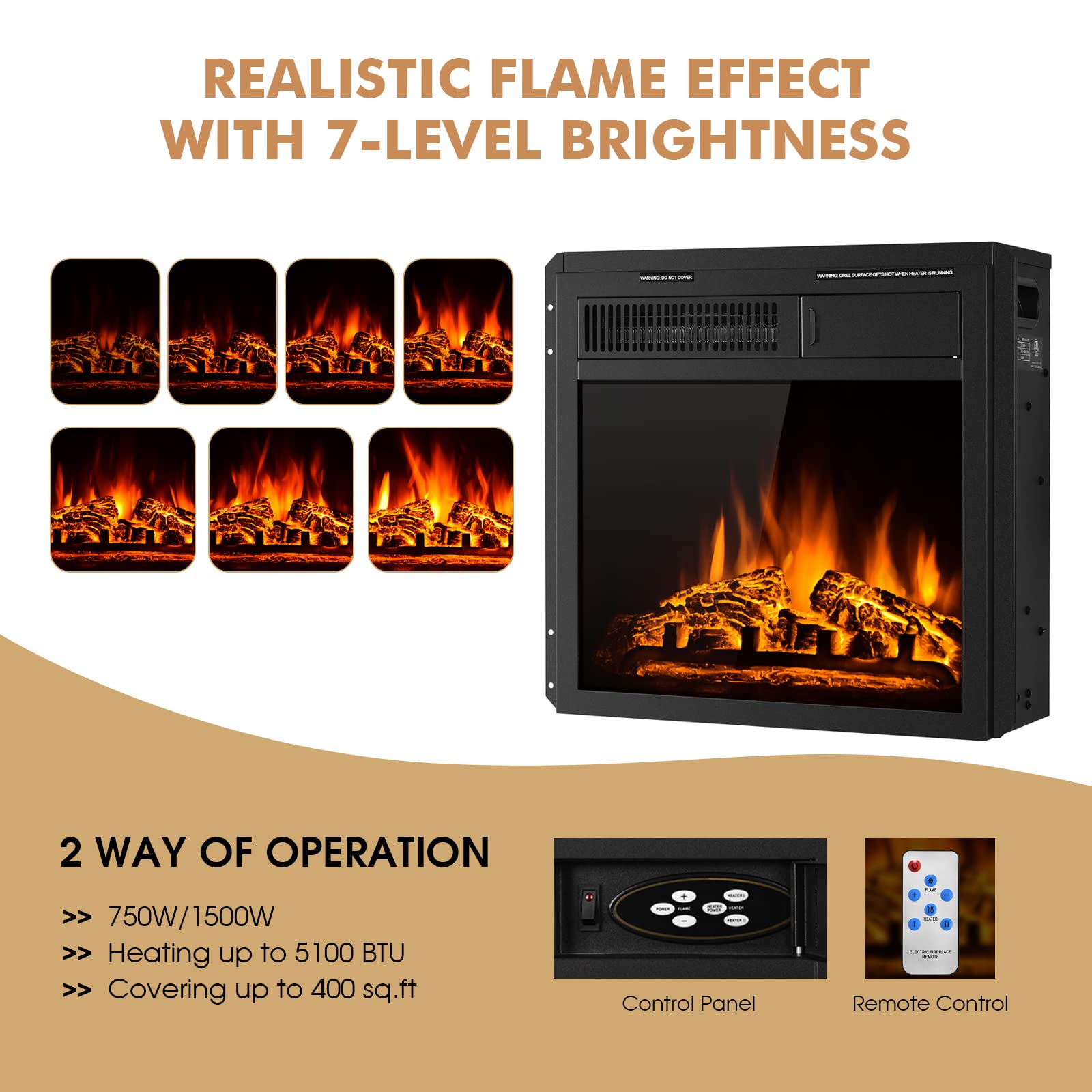 Tangkula Fireplace TV Stand, Farmhouse Media Console Table w/18 1500W Electric Fireplace for Flat Screen TVs up to 65", Modern Fireplace Space Heater w/Adjustable Brightness & Remote Control (Black)