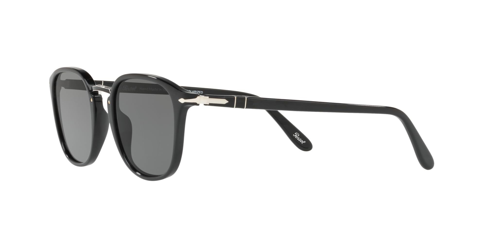 Persol PO3186S Round Sunglasses, Black/Green Polarized, 51 mm