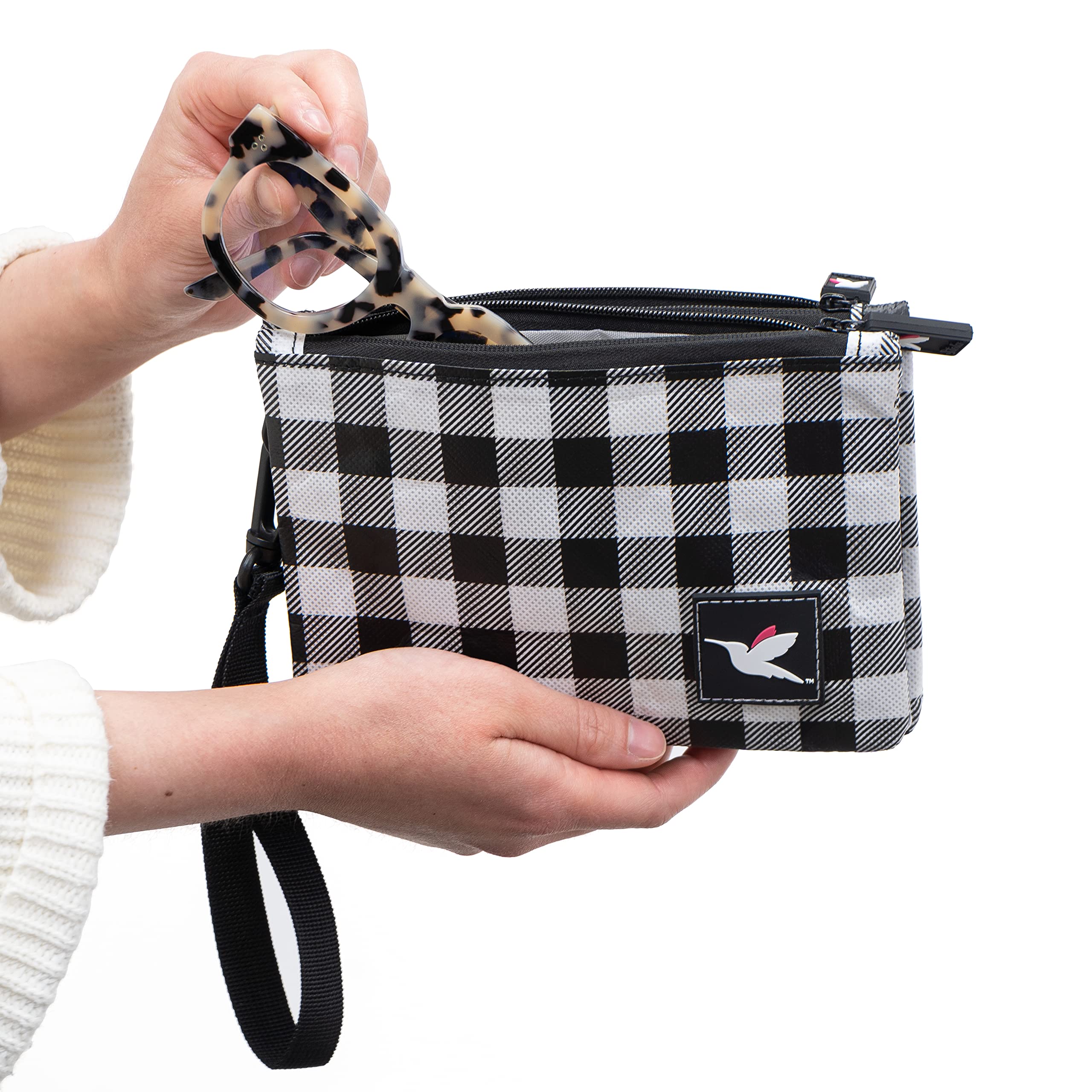 Stola On The Town Pouch – Multi-Functional Clutch Bag or Wristlet – Water Resistant, Wipeable On the Go Bag with Removable Strap – Ideal for Concerts or Nights Out, Gingham Check