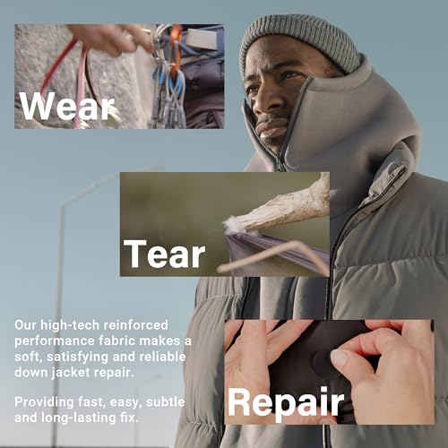 Pro-Fix Down Jacket Repair Patches Easy to Use, Pre-Cut, Self-Adhesive, Waterproof, Tear-Resistant Rip-Stop Nylon Fabric Patches for Jackets & Patches for Clothing, Down Jacket Patches - Black