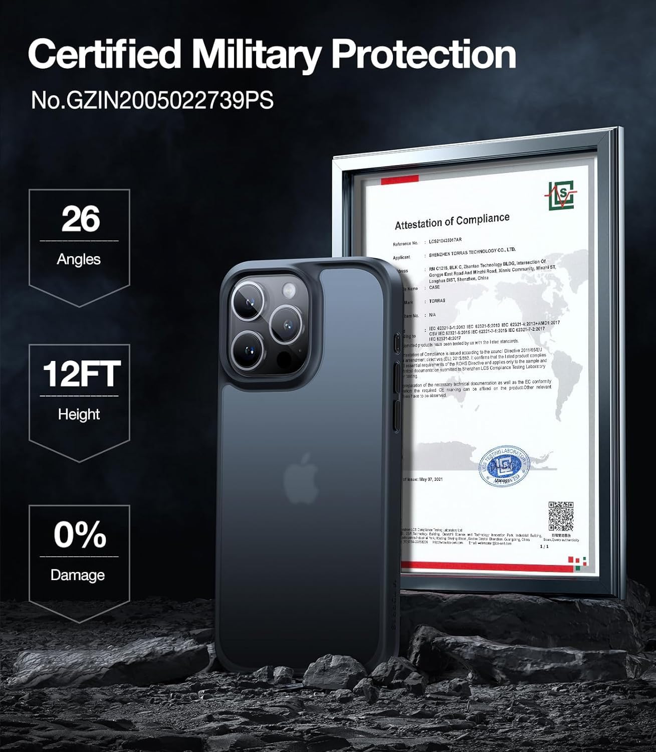 TORRAS Shockproof Compatible for iPhone 13 Pro Max Case, [Military Grade Drop Protection] [Sleek Premium Touch] Translucent Matte Phone Case for iPhone 13 Pro Max Case, Guardian Series, Gray