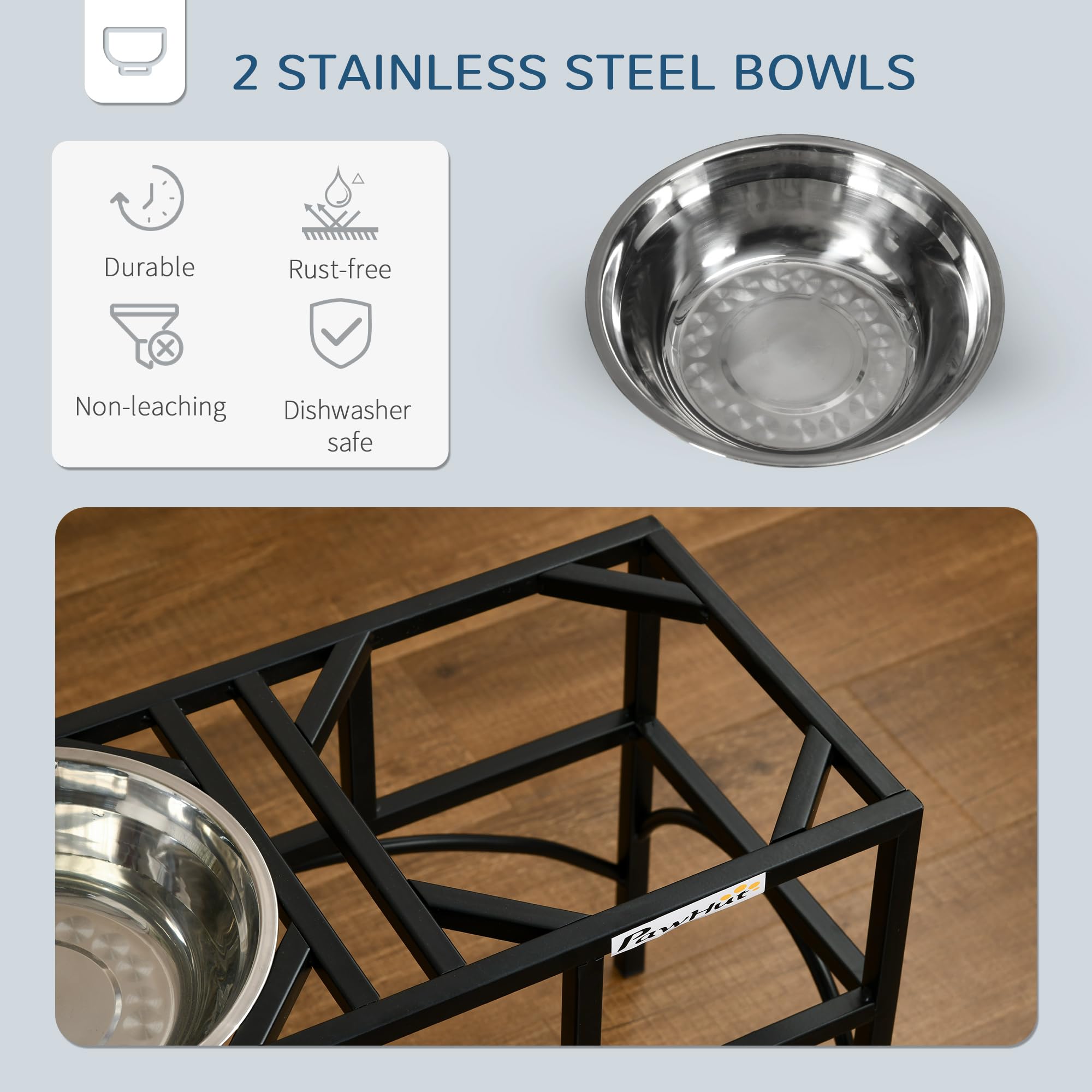 PawHut Elevated Dog Bowls, Double Stainless Steel Heavy Duty Dog Food Bowl Elevated Pet Feeding Station, 14" H