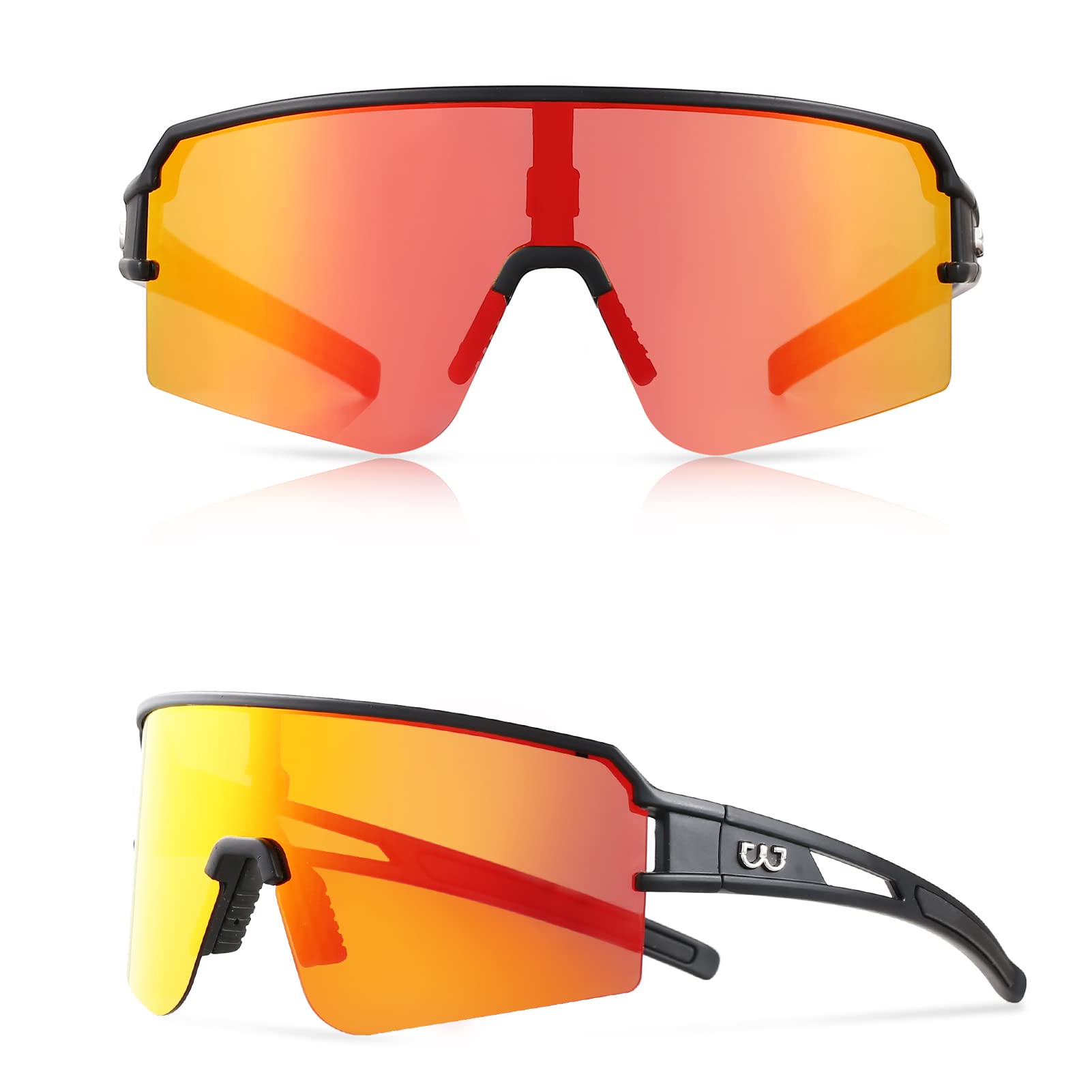Tnvldgh Polarized Cycling Glasses for Men Women,UV 400 Protection Sunglasses for Cycling,Skiing, Driving,Baseball Running (Black, Red Lens)